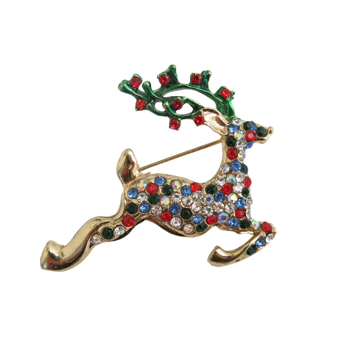 Multi-Stone Reindeer Brooch | ShopCurious